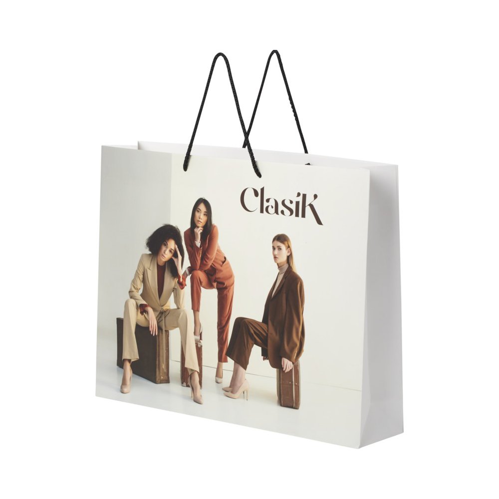 Bullet paper bag 45x10x35 cm with plastic handles - 170 g/m² | PrintSimple