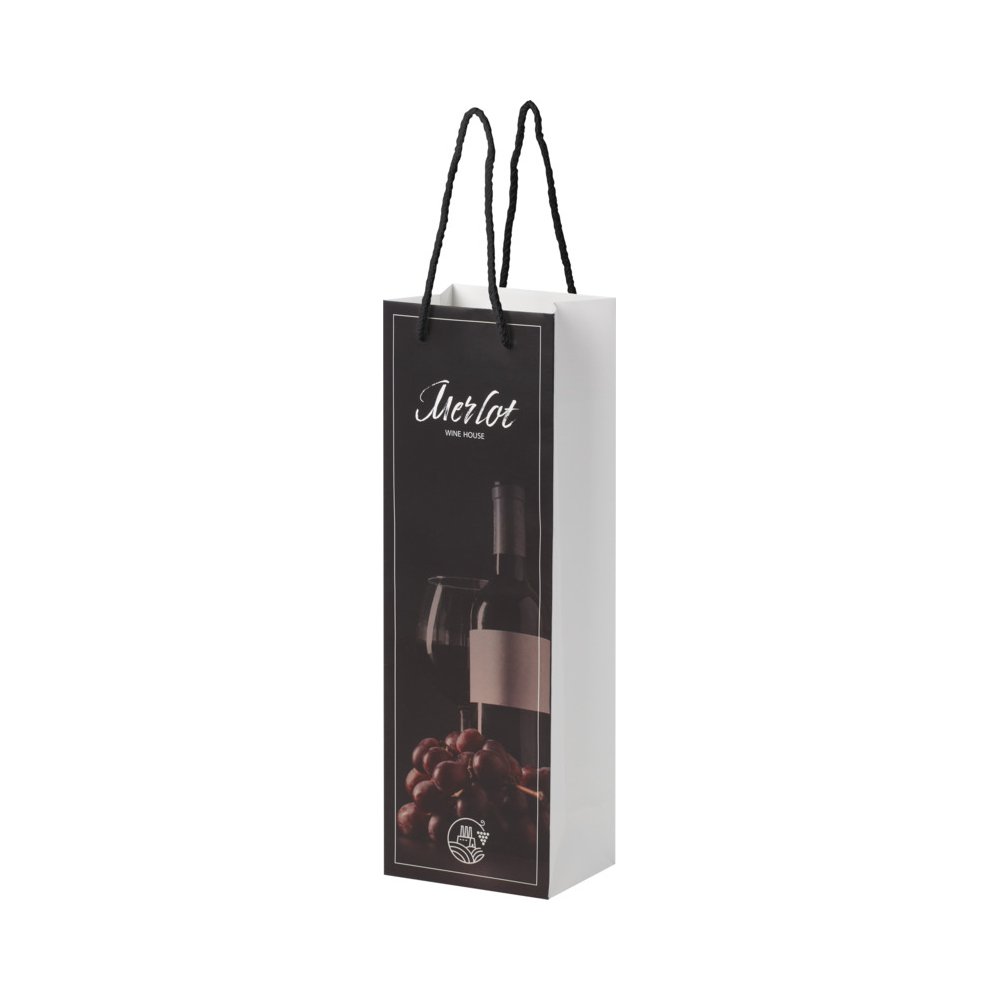 Bullet paper wine bottle bag 12x9x37 cm with plastic handles | PrintSimple