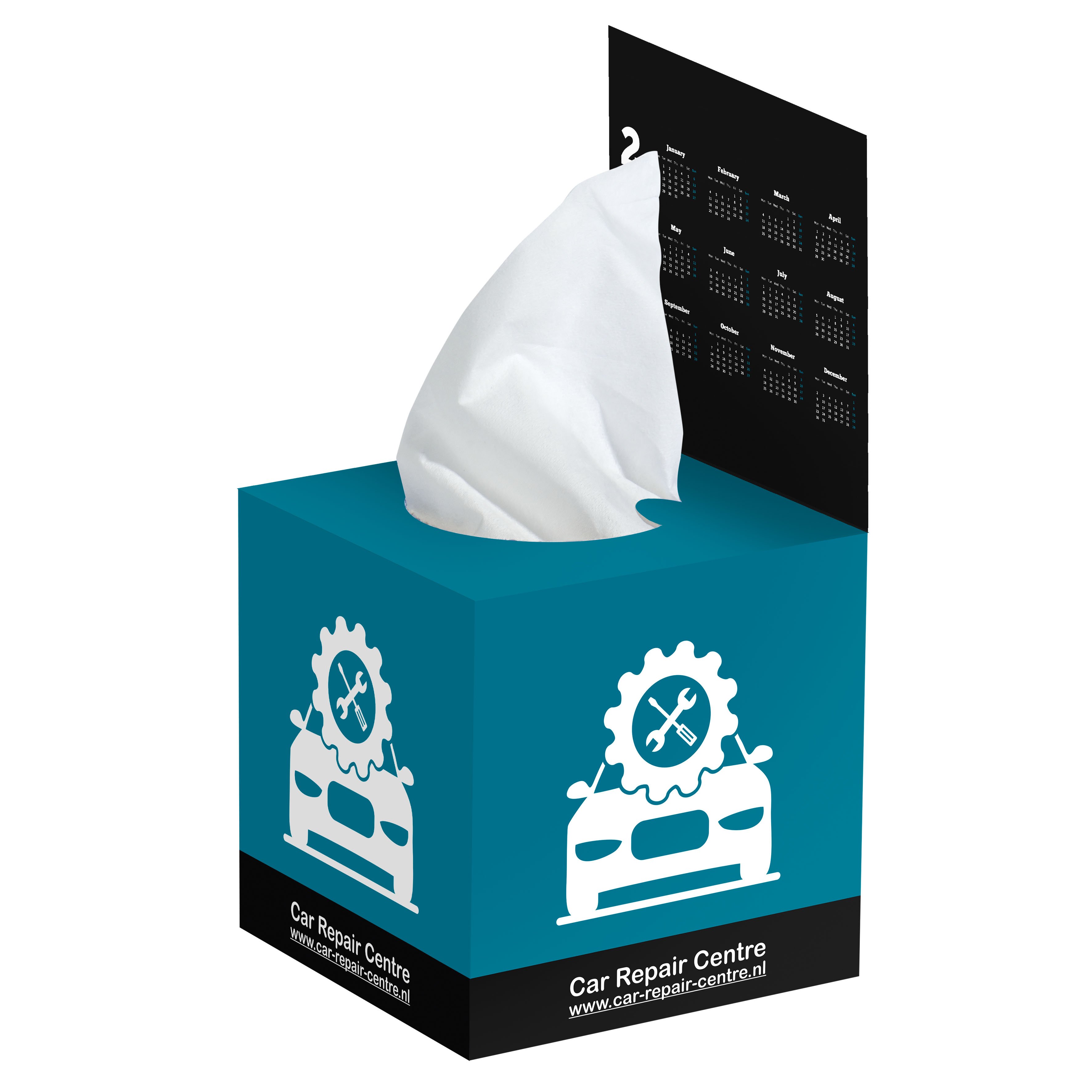 Care & More tissue box with flap | PrintSimple