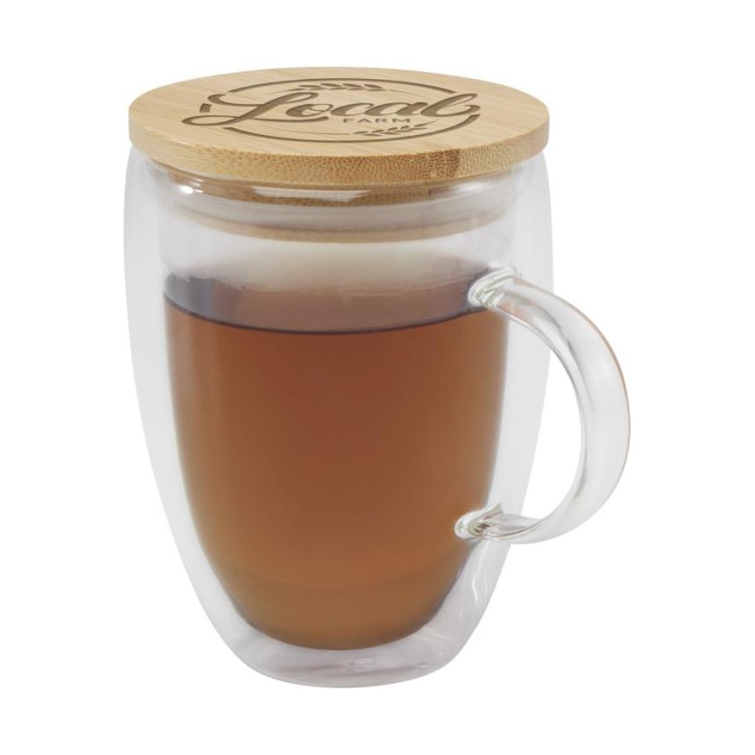 Seasons Leona 350 ml glass cup with bamboo lid | PrintSimple