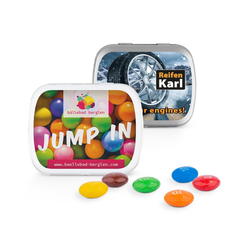Blikje met muntjes, snoepjes, Skittles of M&M's | PrintSimple
